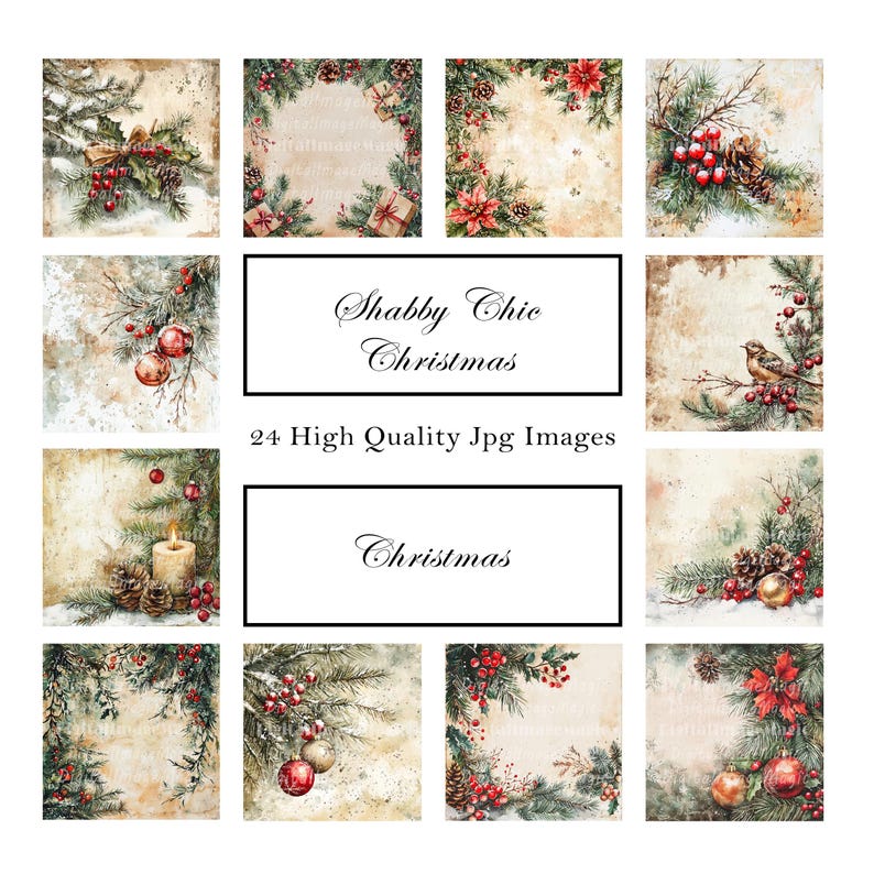Shabby Chic Christmas 12 X 12 Digital Paper Pack, Scrapbook Paper ...