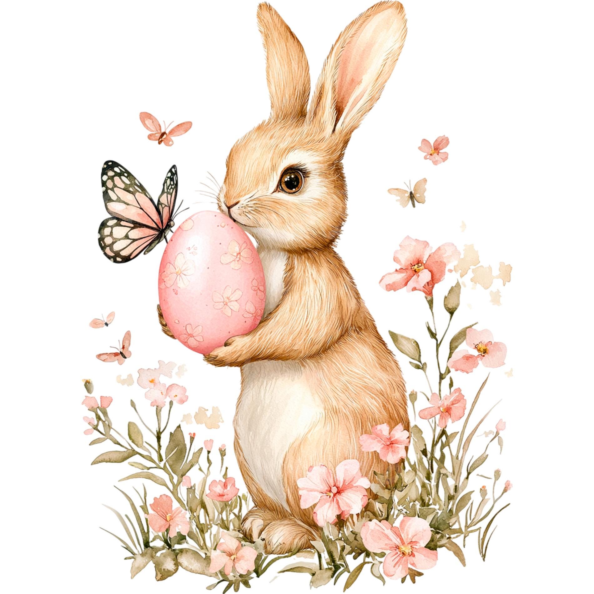 19 Easter Bunny and Egg Clipart, Easter Clipart, Printable Watercolor ...