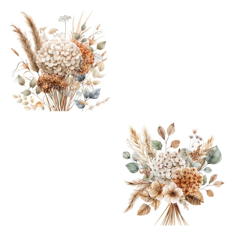 24 Boho Flowers Bouquet Clipart, Flowers Stationery, Hydrangeas ...
