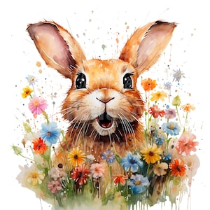 18 Surprised Hare Clipart, Amazed Rabbit, Printable Watercolor Clipart ...