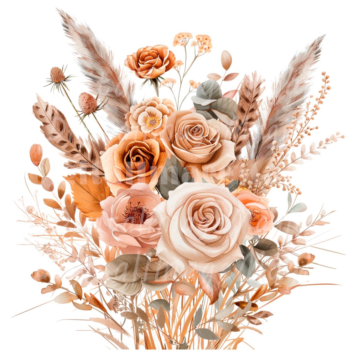 18 Boho Flowers Bouquet Clipart, Flowers Wall Art, Elegant, Printable ...