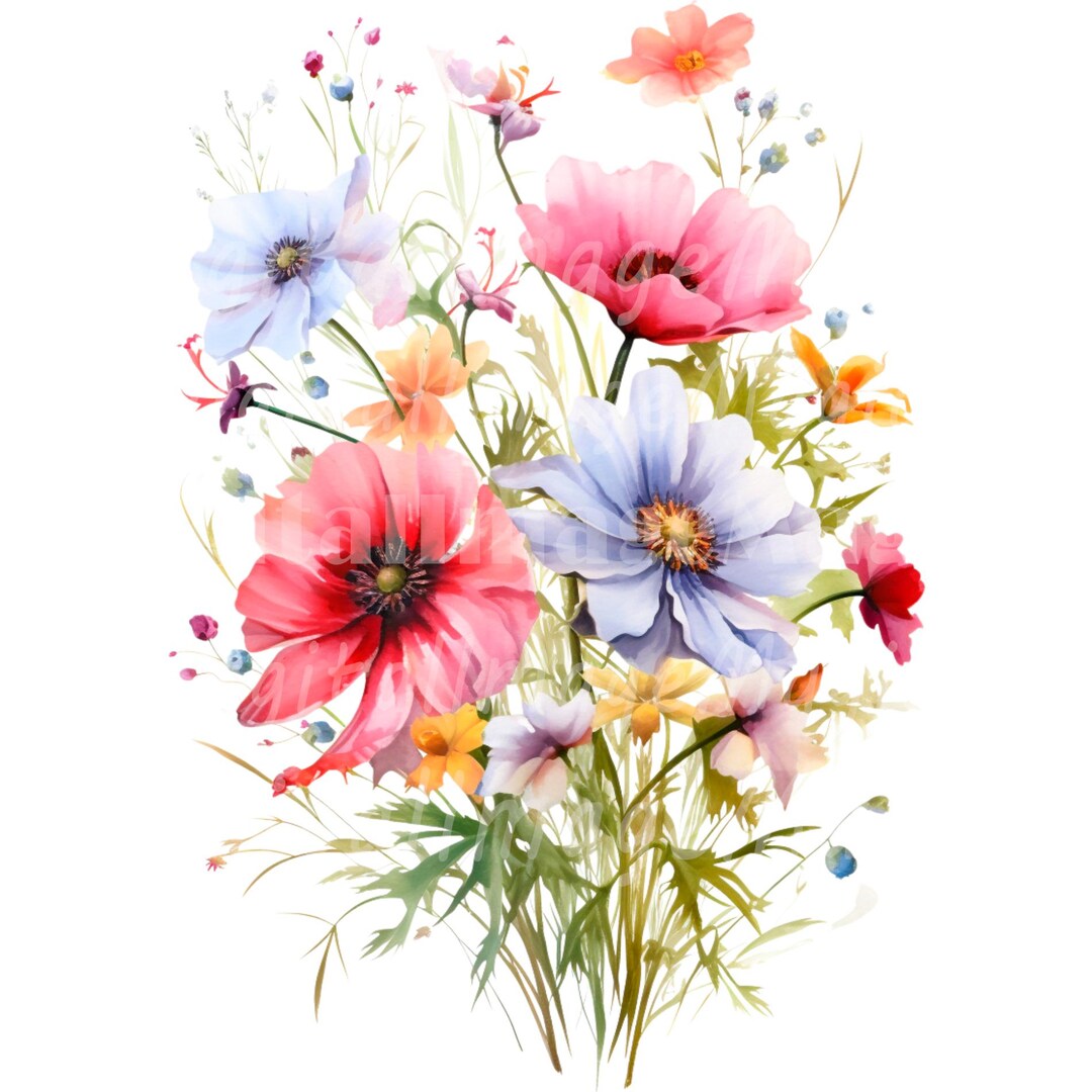 18 PNG Wildflower Clipart, Woodland Flowers, Printable Watercolor ...