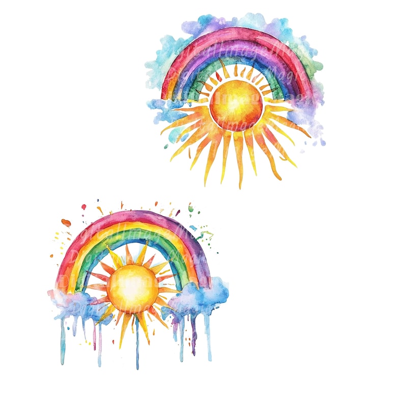 24 Sun and Rainbow Clipart, Nursery Rainbow, Printable Watercolor ...