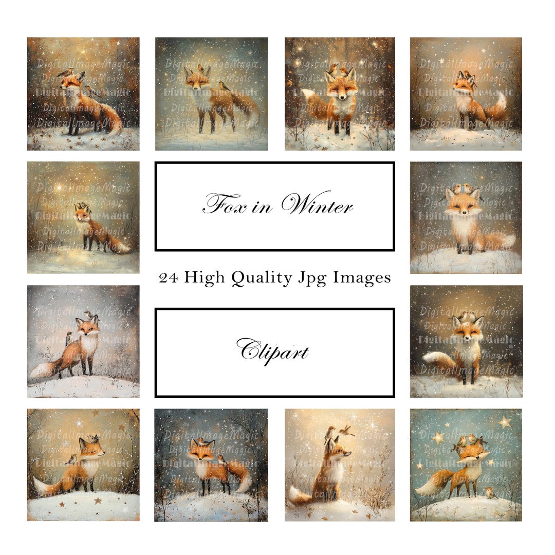 24 Fox in Winter Clipart, Printable Watercolor Clipart, High Quality ...