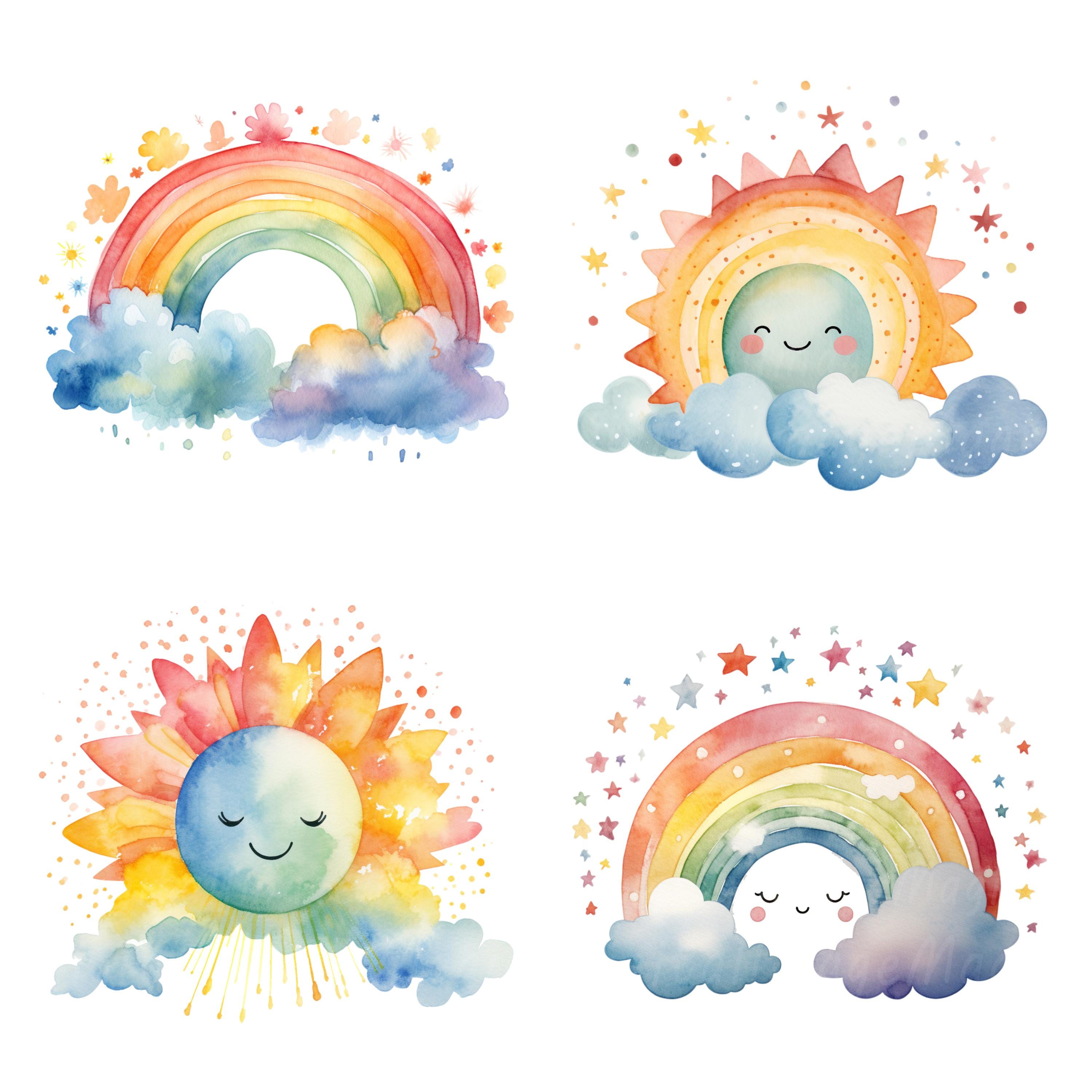 19 Sun and Rainbow Clipart, Nursery Rainbow, Printable Watercolor ...