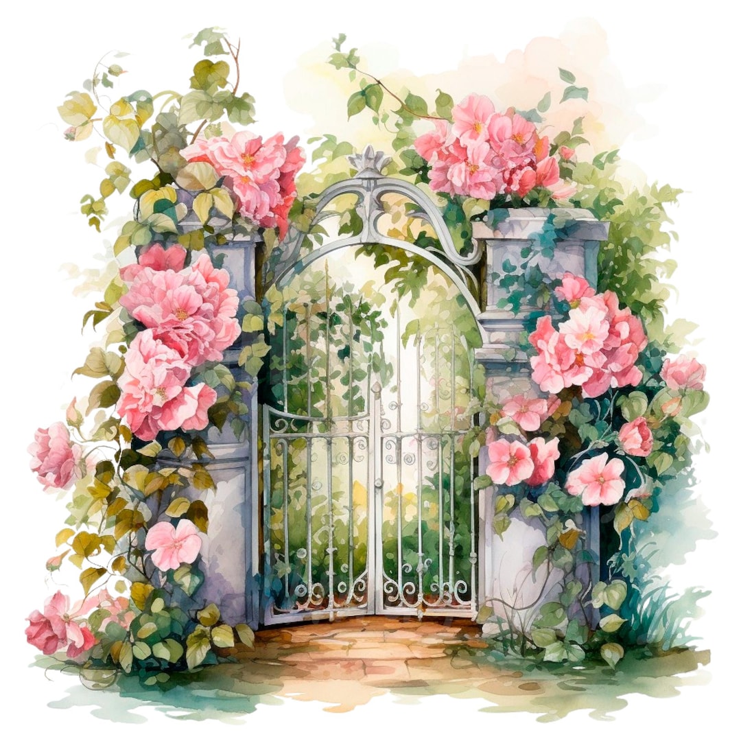 19 Floral Garden Gates Clipart, Flower Gates, Printable Watercolor ...