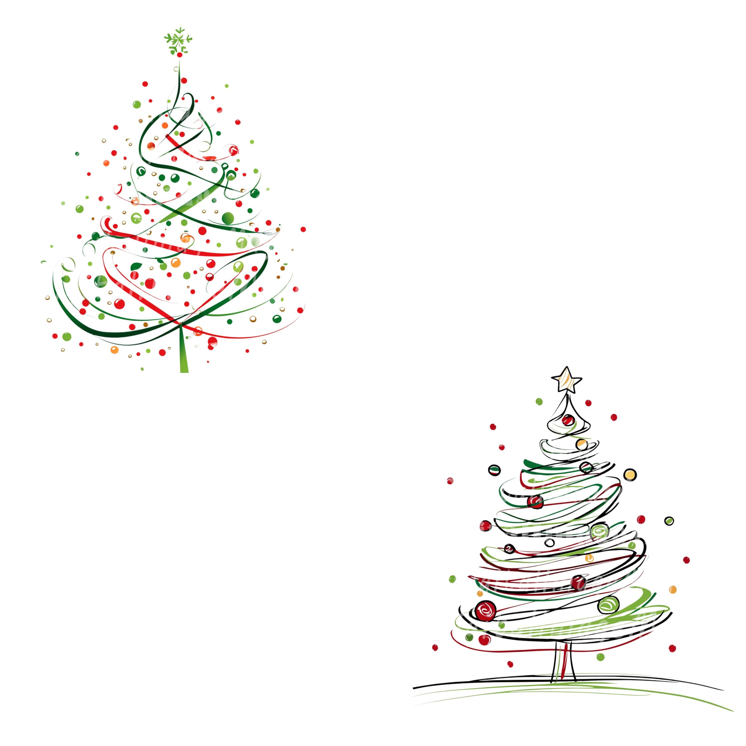 24 Line Art Christmas Tree Clipart, Minimalistic, Printable Watercolor ...