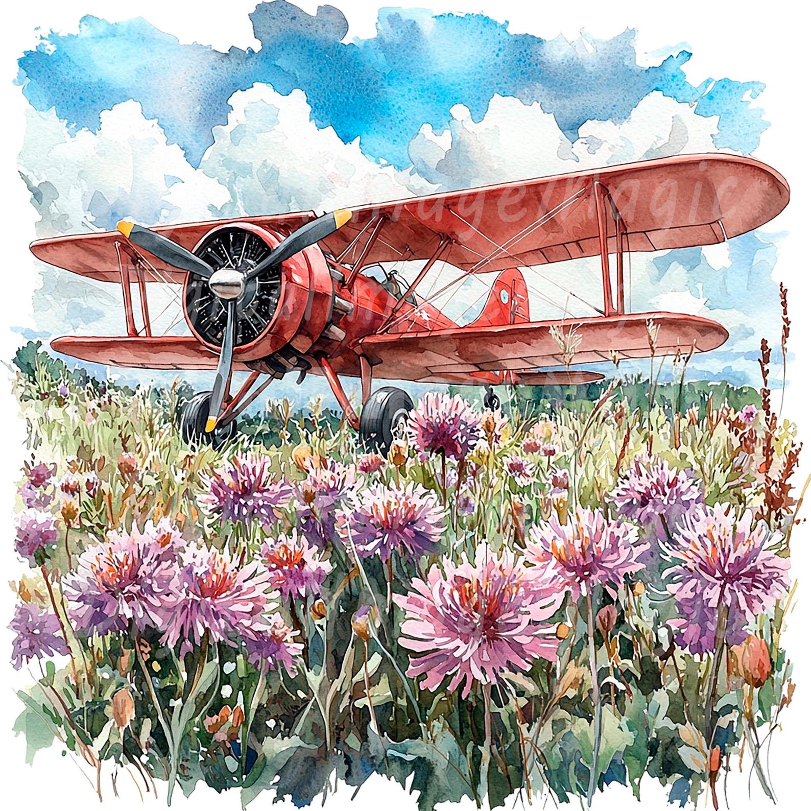 12 Vintage Planes Clipart, Flowers Plane, Printable Watercolor Clipart ...