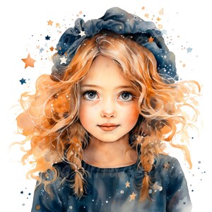 19 Girl Twinkle Clipart, Little Girl and Stars, Printable Watercolor ...