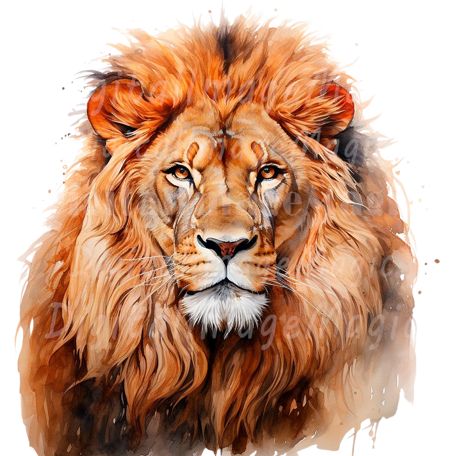 12 Lion Clipart, Watercolor Lion, Printable Watercolor Clipart, 12 High ...