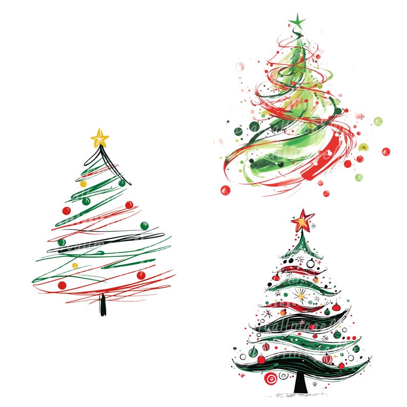 24 Line Art Christmas Tree Clipart, Minimalistic, Printable Watercolor ...
