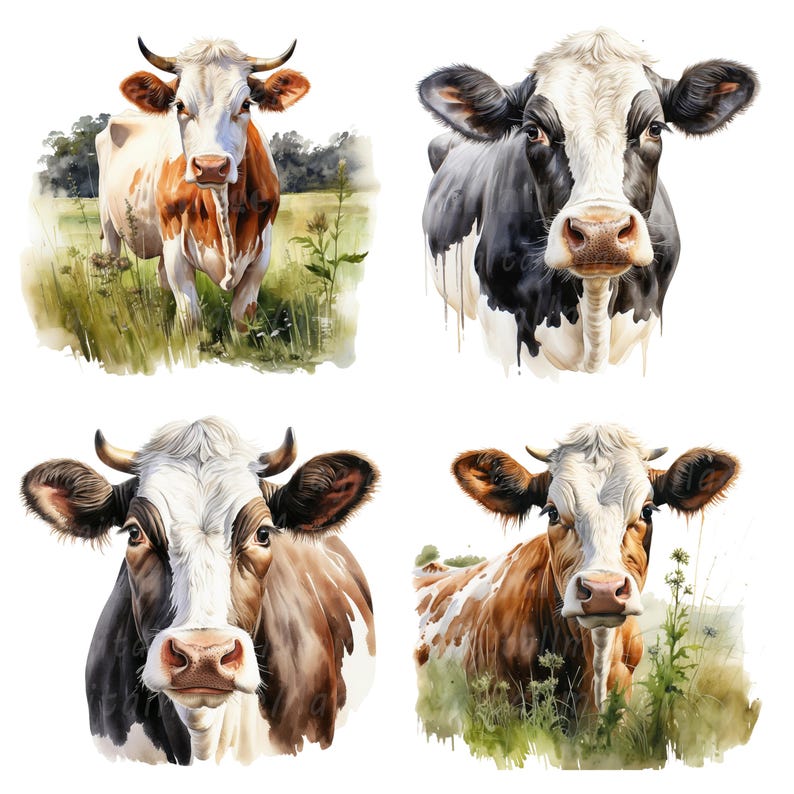 Watercolor Cow Clipart: Farm Animal PNG Images (digital Download ...