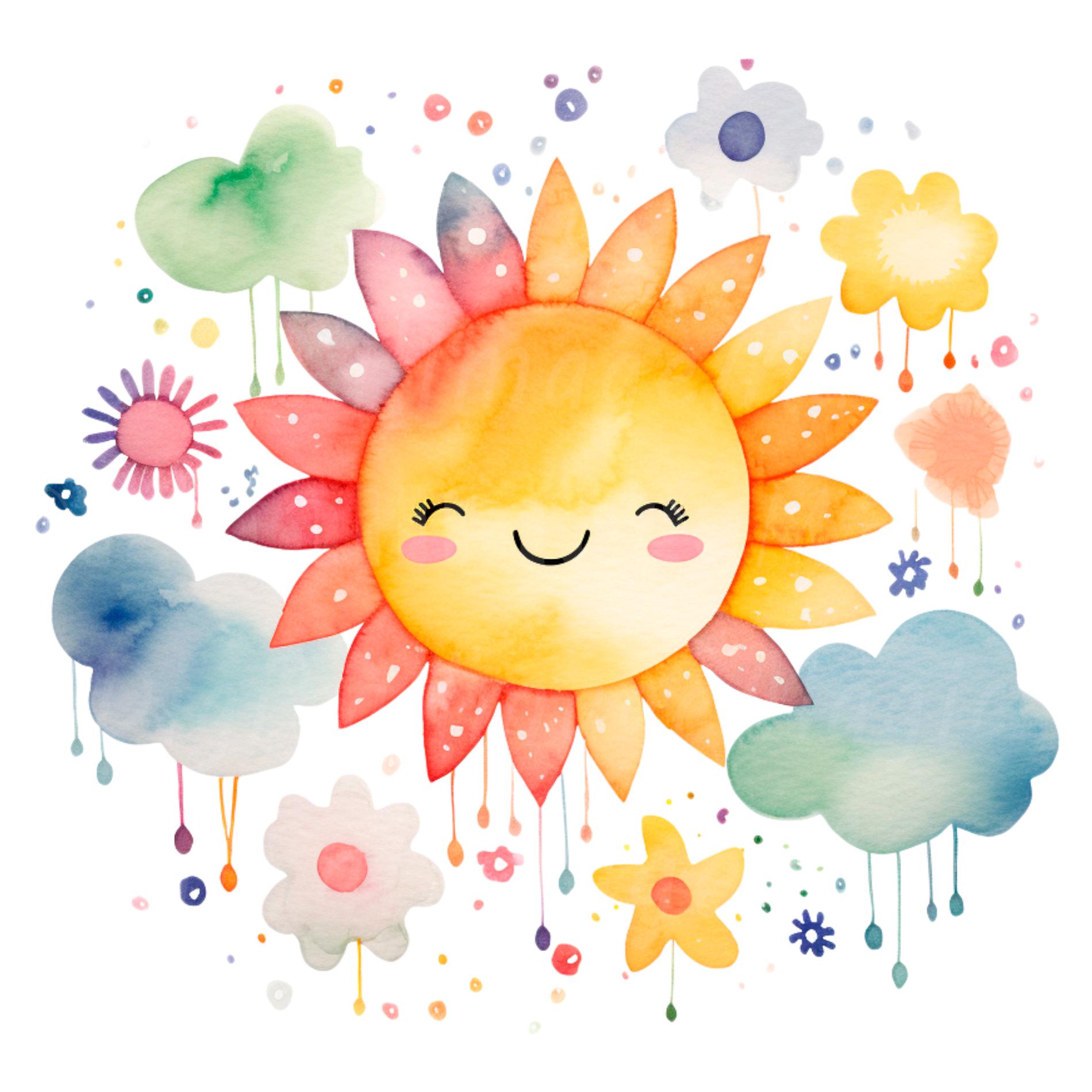 19 Sun and Rainbow Clipart, Nursery Rainbow, Printable Watercolor ...