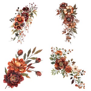 18 Flowers Bouquet Clipart, Flowers Rust, Printable Watercolor Clipart ...