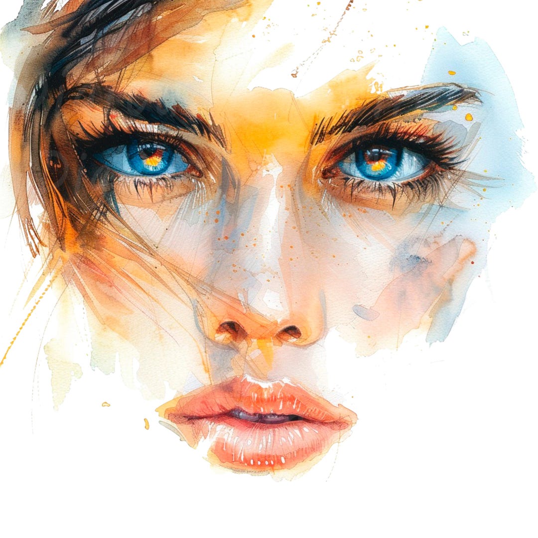 19 Woman Face Clipart, Woman Eyes Clipart, Printable Watercolor Clipart ...