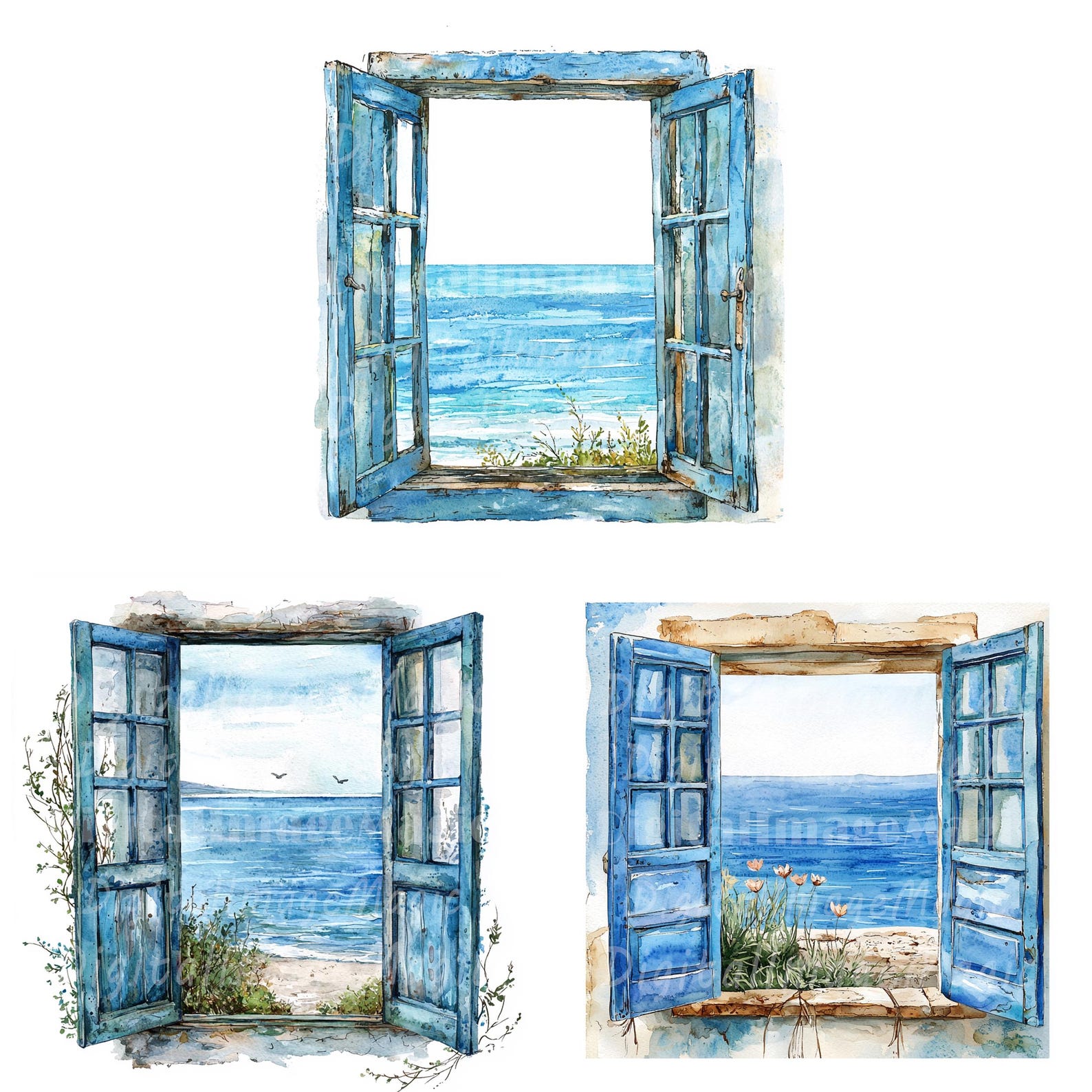 24 Window Ocean View Clipart, Window to Sea Clipart, Printable ...