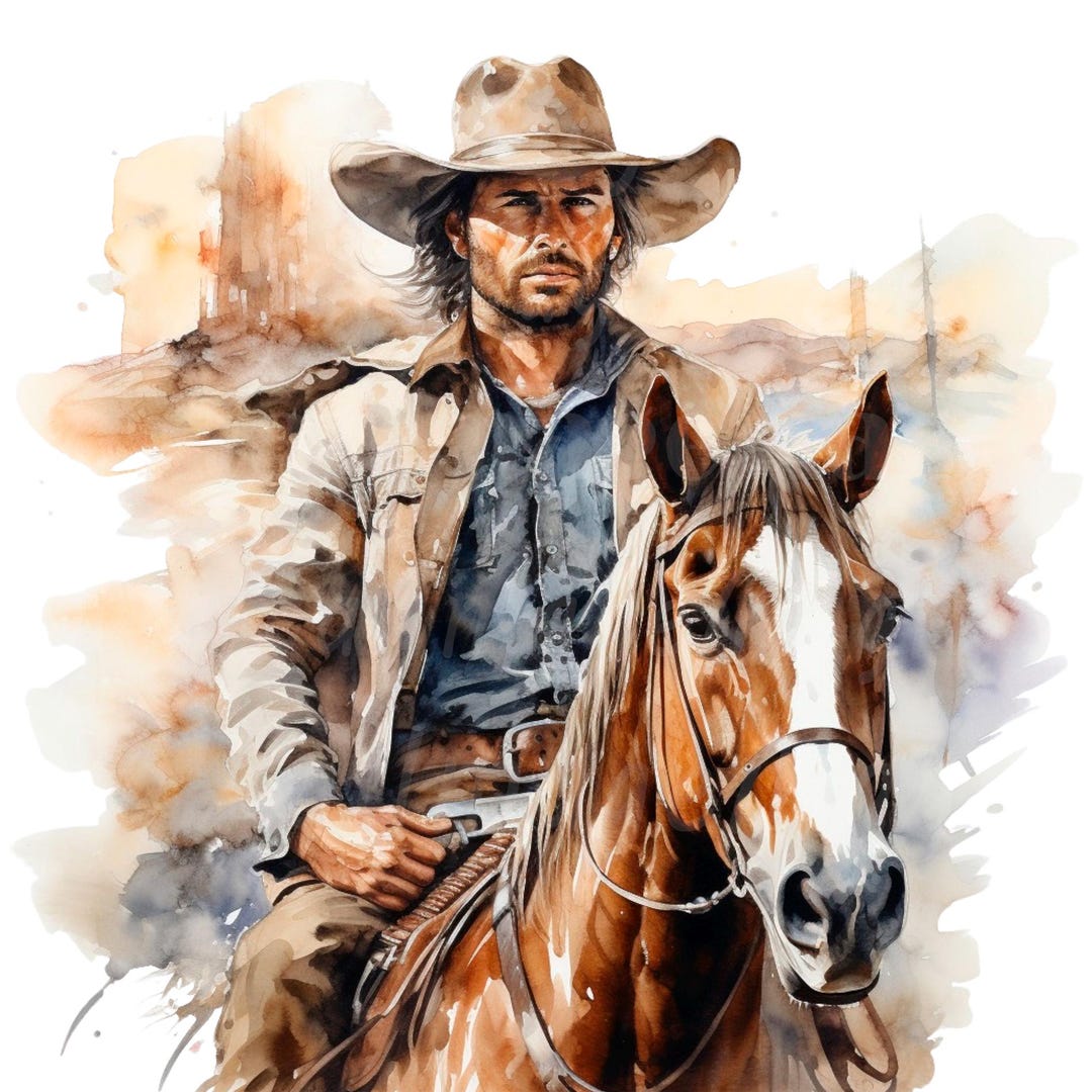 19 Cowboy Clipart, Wild West Cowboy, Printable Watercolor Clipart, High ...