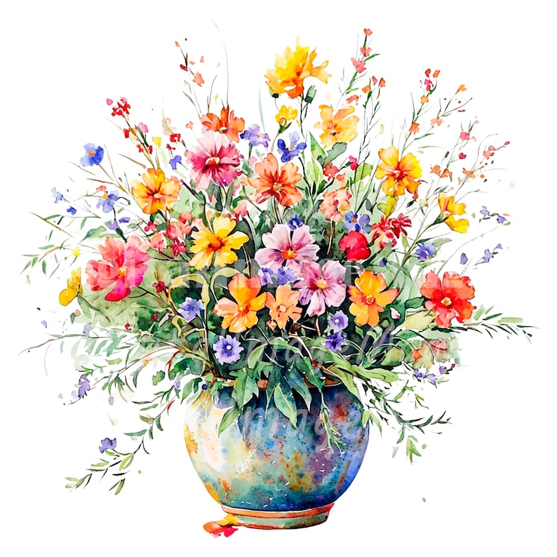 24 Vase of Flowers Clipart, Flowers Clipart, Printable Watercolor ...