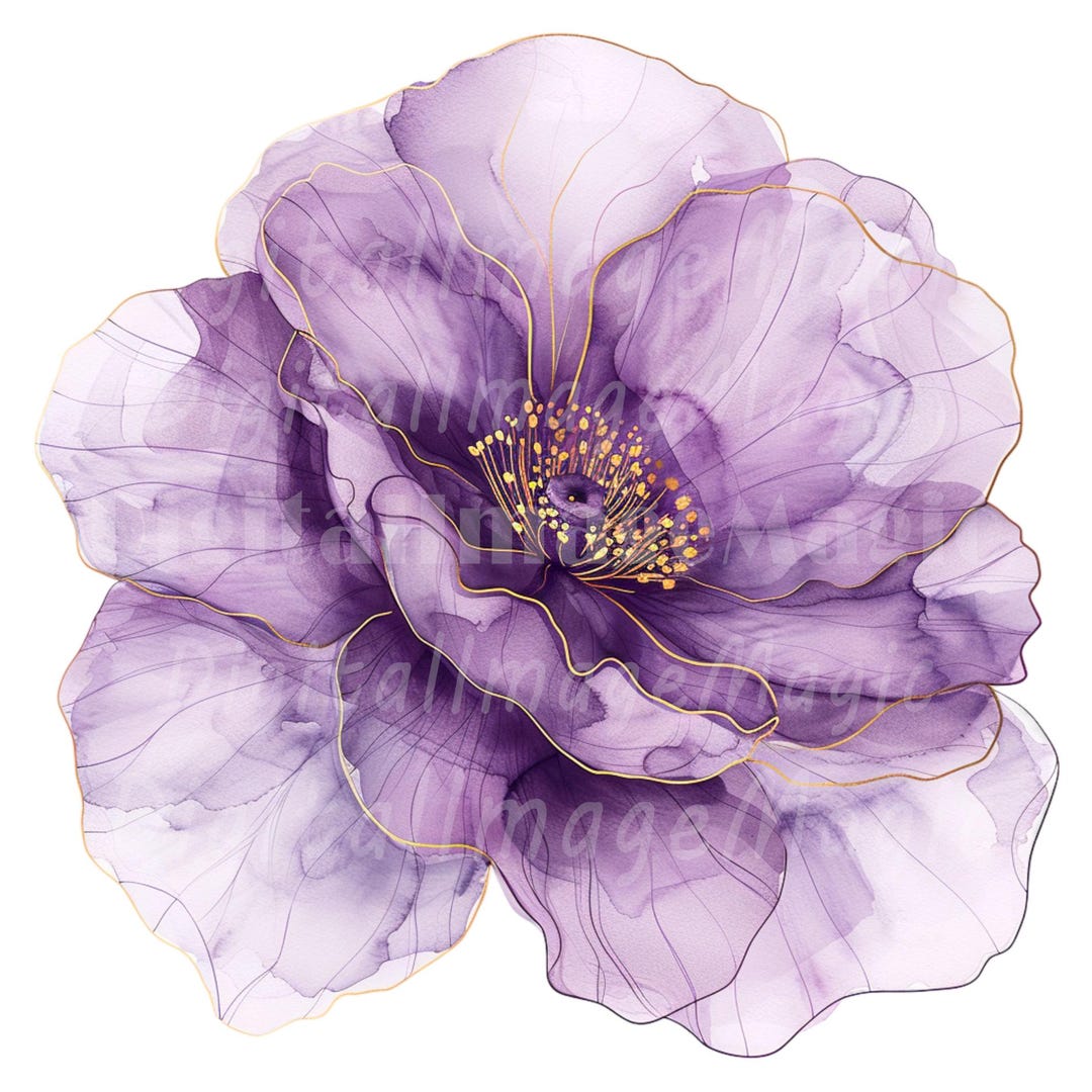 18 Abstract Purple Flowers Clipart, Printable Watercolor Clipart, High ...
