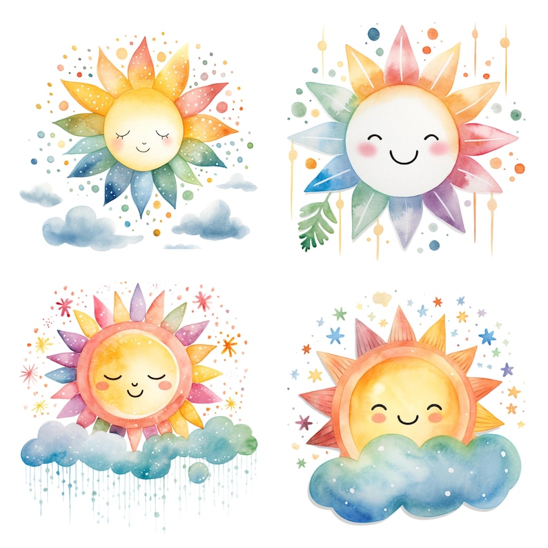 19 Sun and Rainbow Clipart, Nursery Rainbow, Printable Watercolor ...