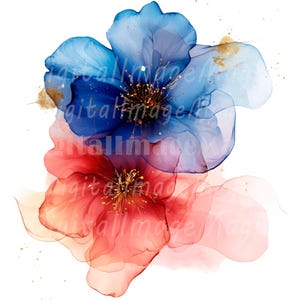 18 Abstract Flowers Clipart, Blue Gold Flower, Flowers Print, Printable ...