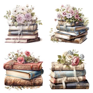 19 Vintage Floral Books Clipart, Shabby Chic, Printable Watercolor ...
