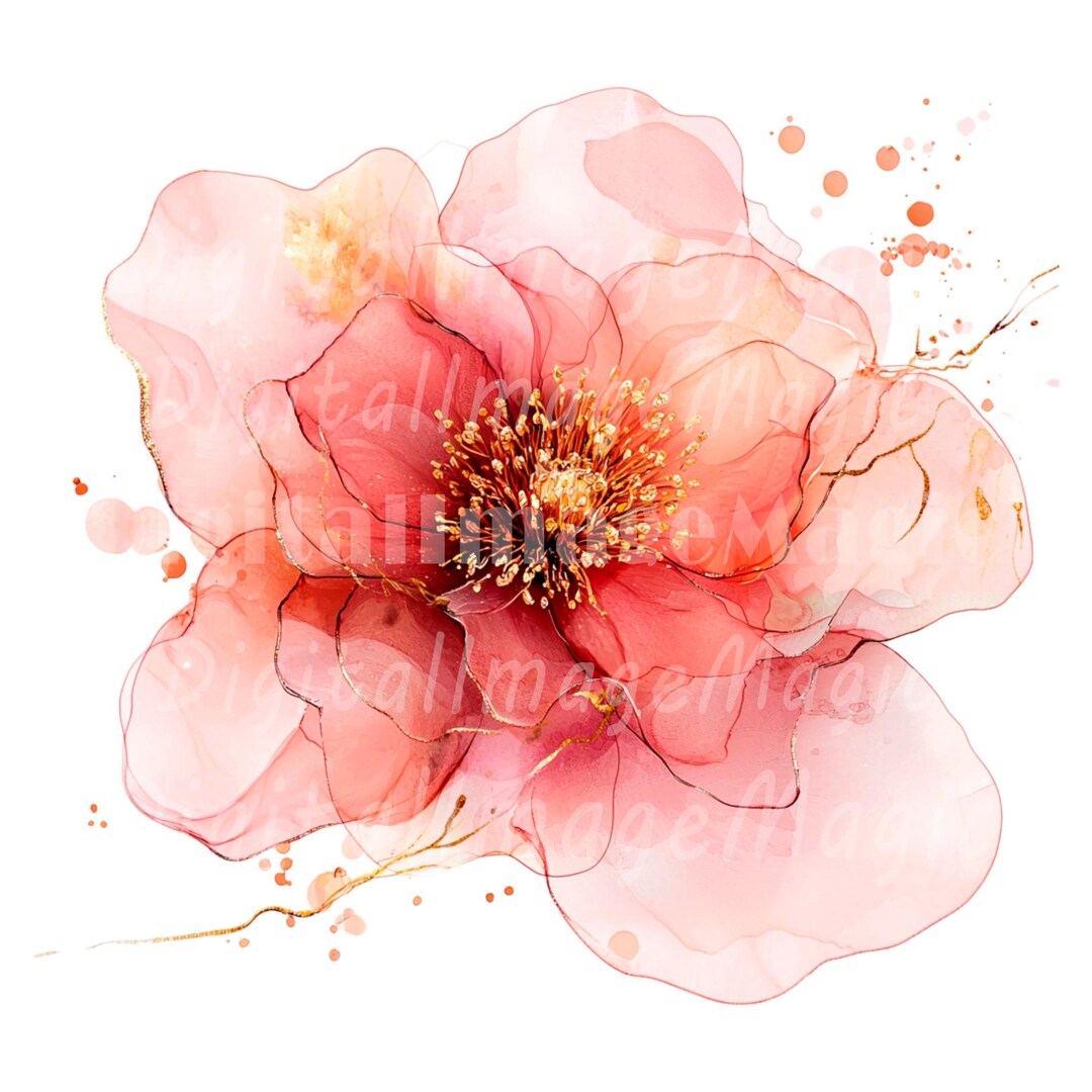 14 Abstract Flowers Clipart, Pink Gold Flower, Flowers Print, Printable ...