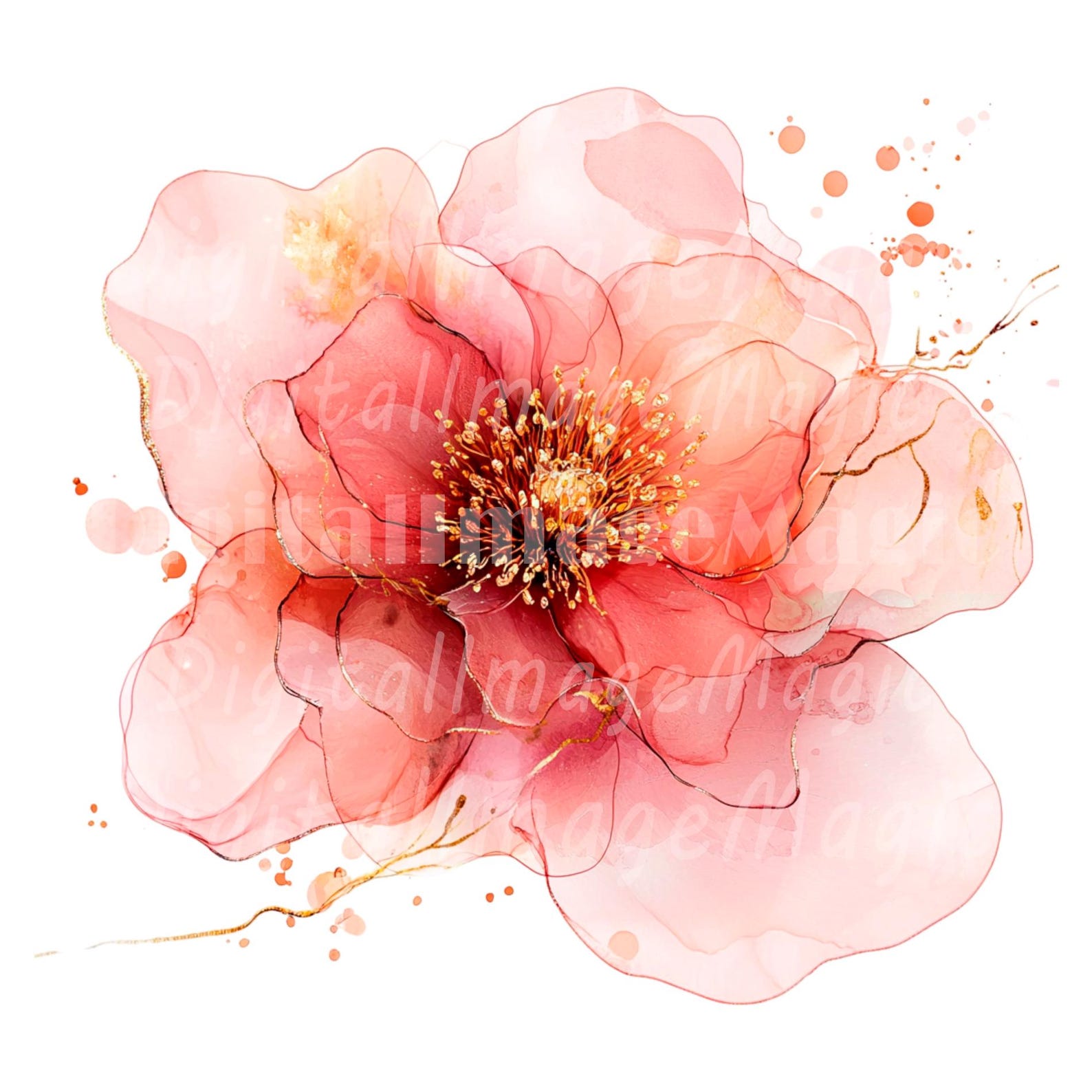 14 Abstract Flowers Clipart, Pink Gold Flower, Flowers Print, Printable ...