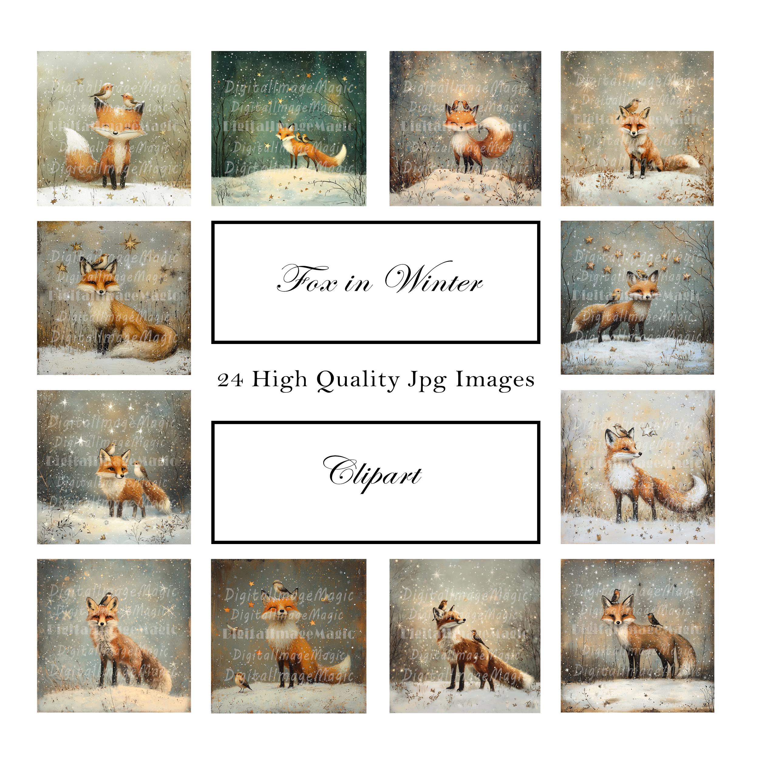 24 Fox in Winter Clipart, Printable Watercolor Clipart, High Quality ...