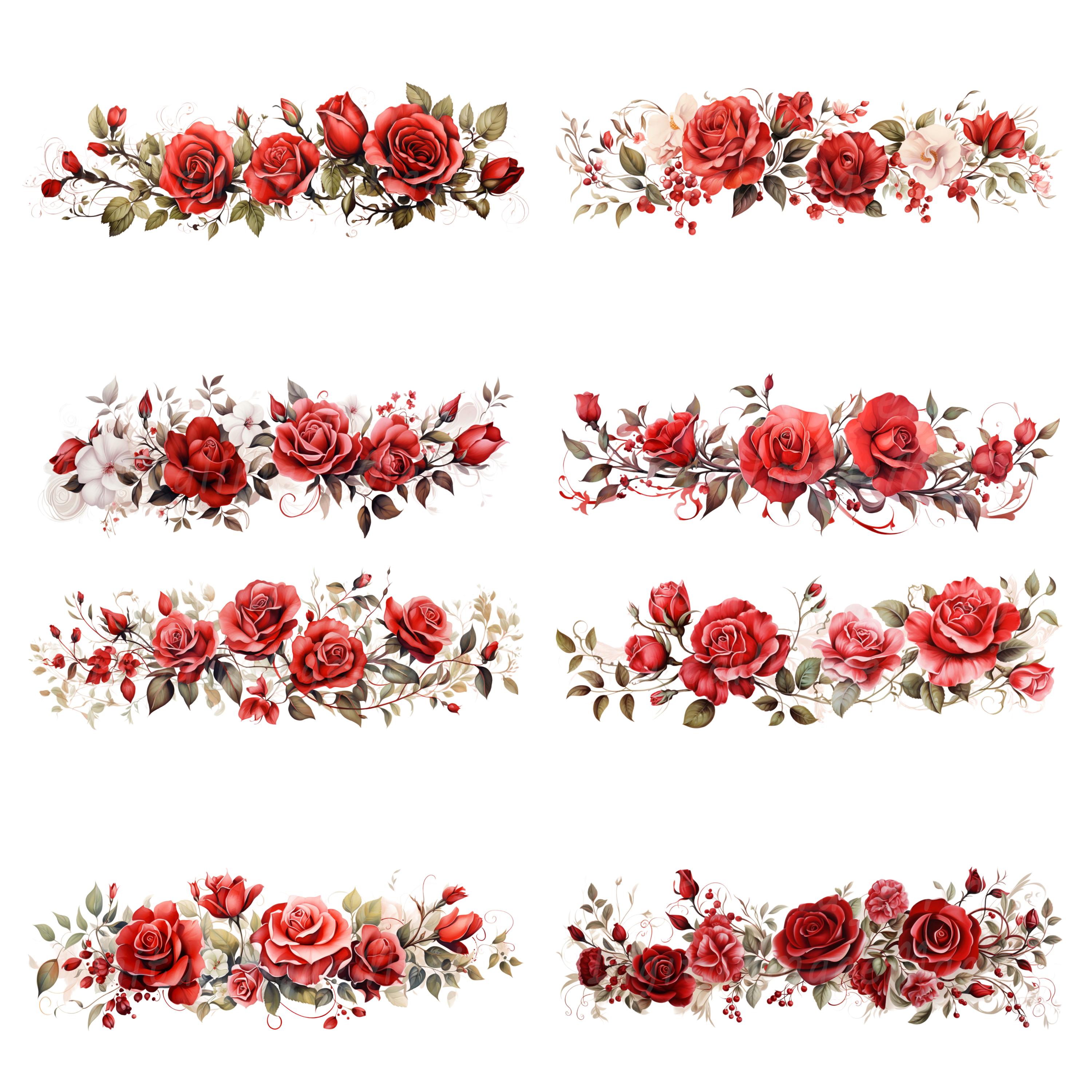 16 Rose Flower Border Clipart, Floral Border Bundle, Digital Clipart ...