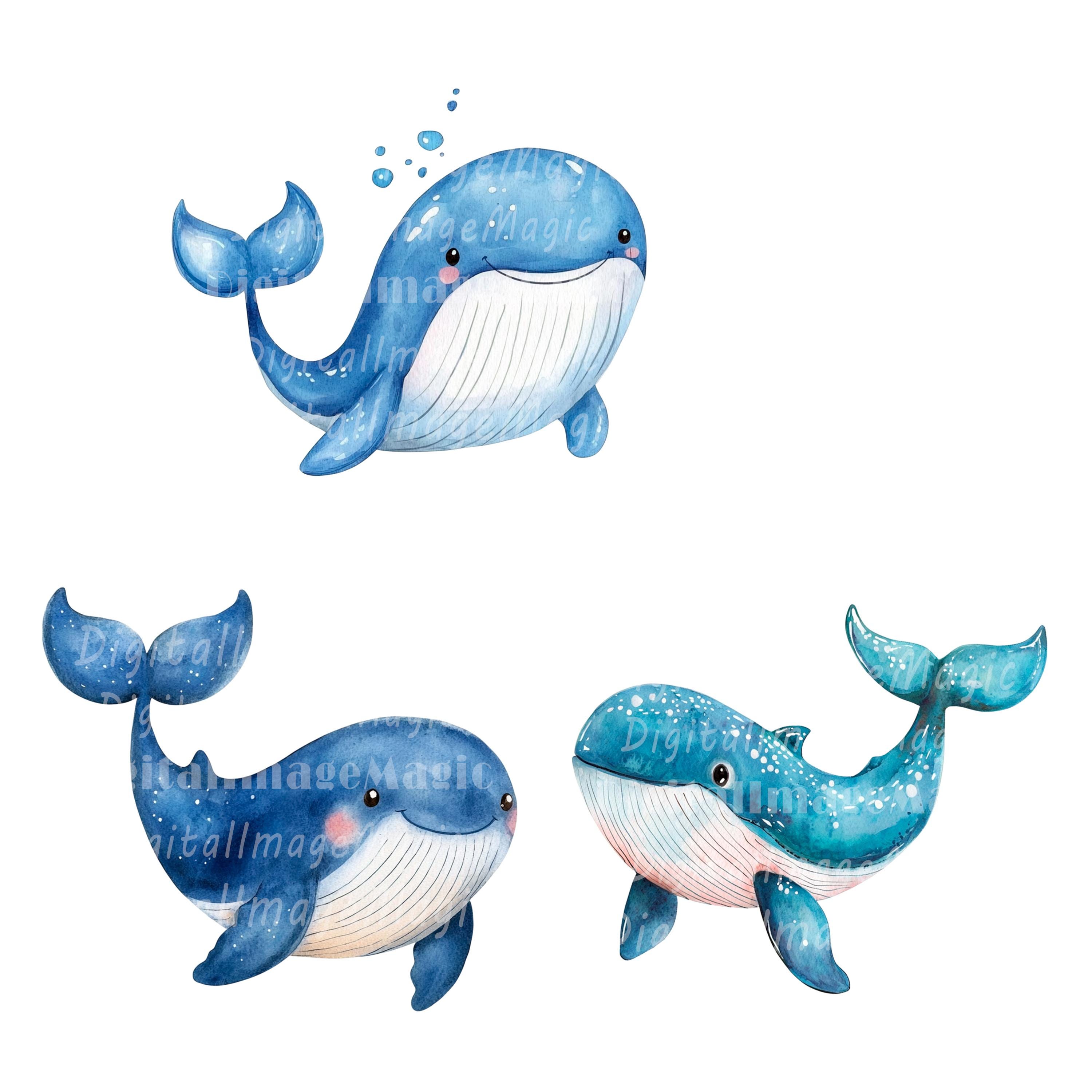 24 Cartoon Wal Clipart, Wal Illustration, druckbare Aquarell Clipart ...
