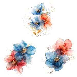 18 Abstract Flowers Clipart, Blue Gold Flower, Flowers Print, Printable ...