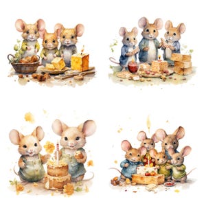 19 Mice Family Party Clipart, Mouse and Cheese, Printable Watercolor ...