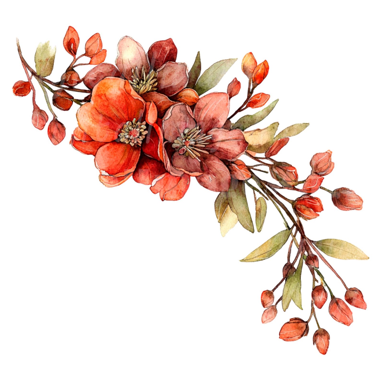 18 Flowers Bouquet Clipart, Flowers Rust, Printable Watercolor Clipart ...