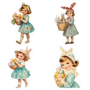 19 Easter Little Girl Clipart, Vintage Clipart, Printable Watercolor ...