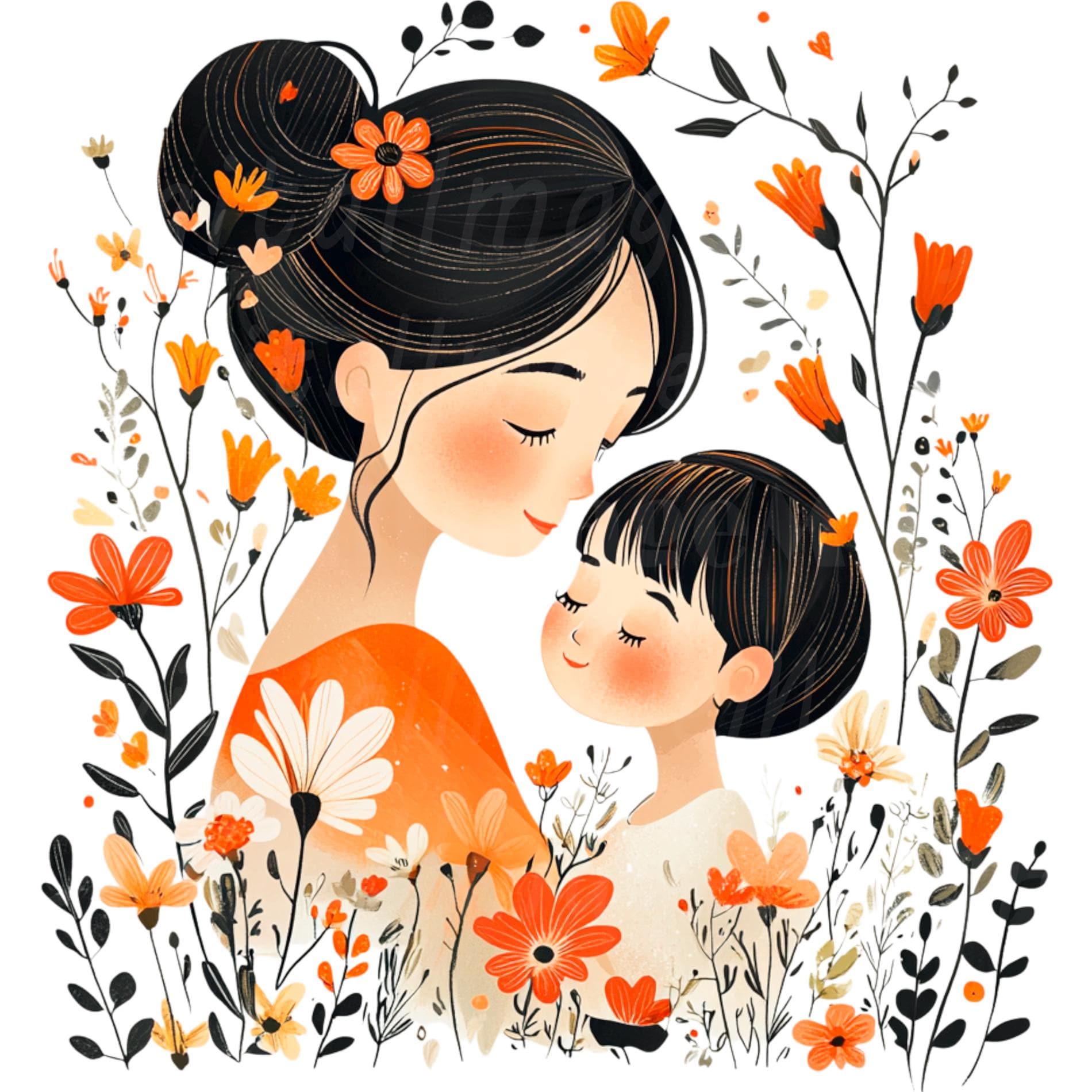 19 Mother and Daughter Clipart, Mother's Day Card, Printable Watercolor ...
