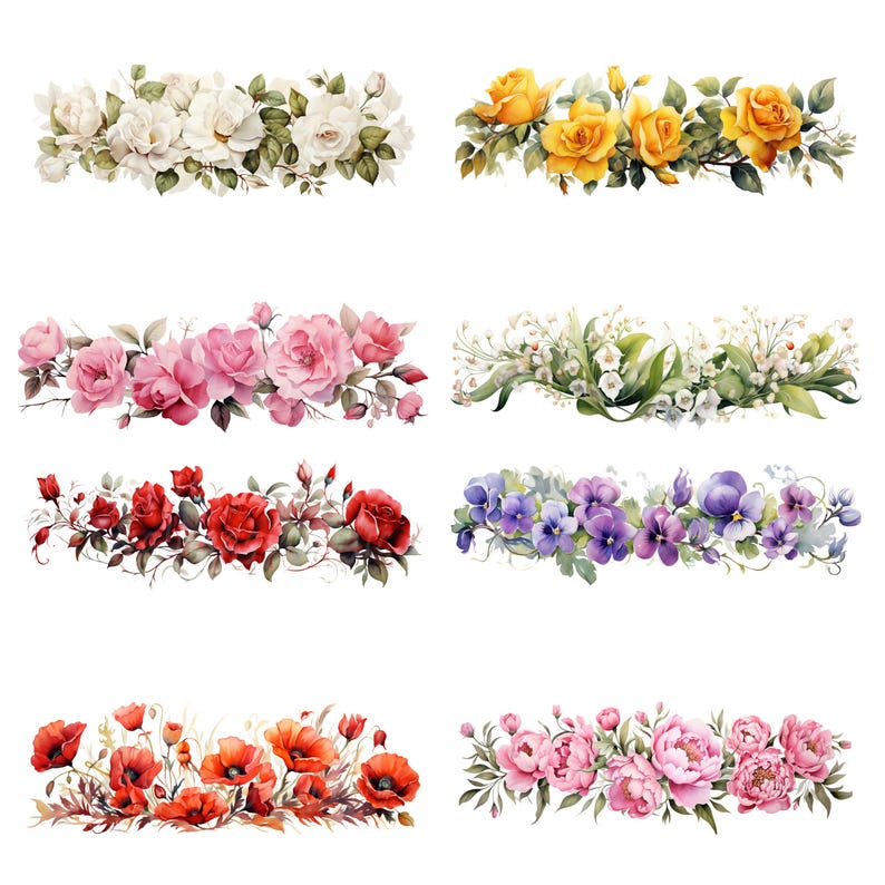 19 Flower Border MIX Clipart, Floral Border Bundle, Digital Clipart ...