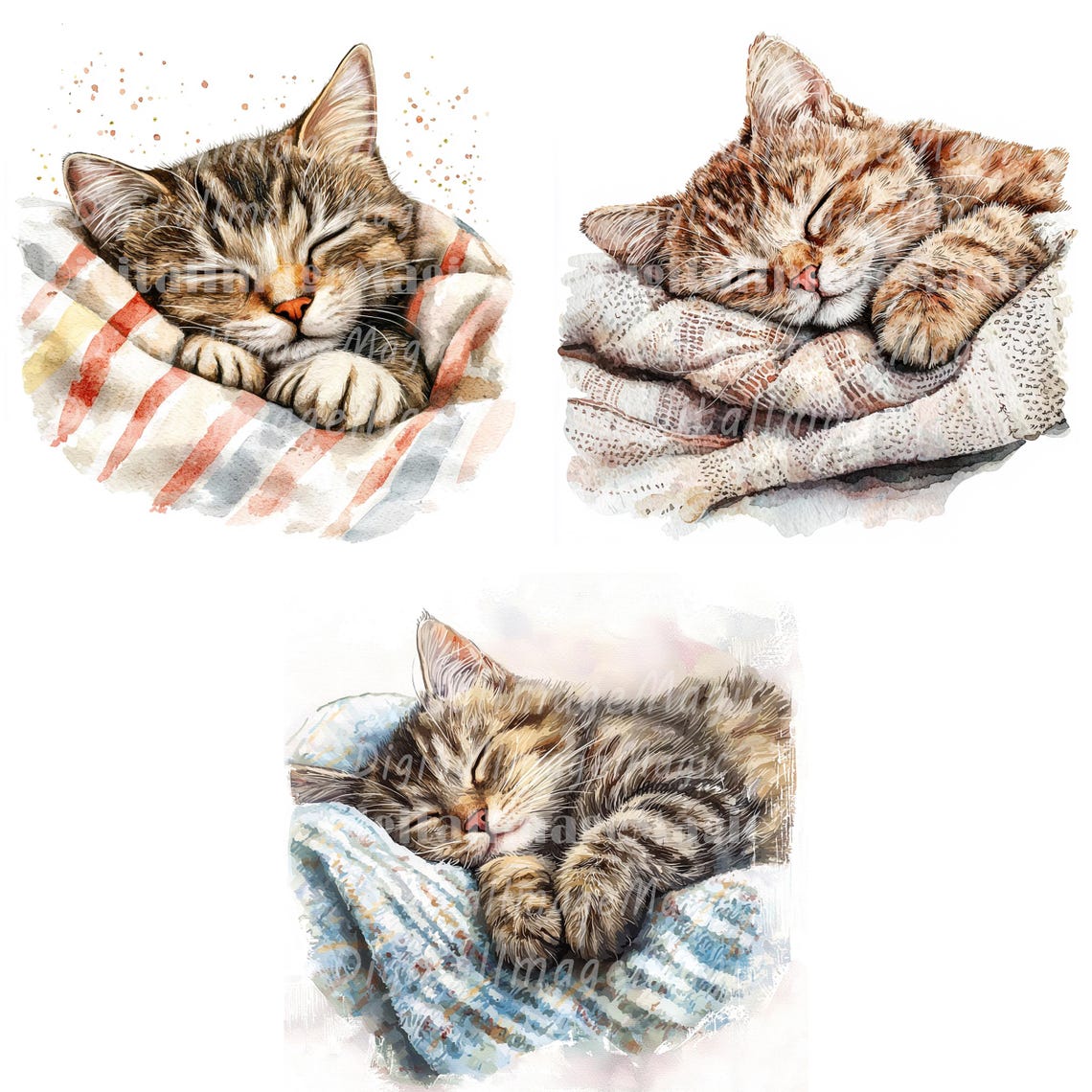 24 Sleeping Cat Clipart, Cozy Cat Clipart, Printable Watercolor Clipart ...