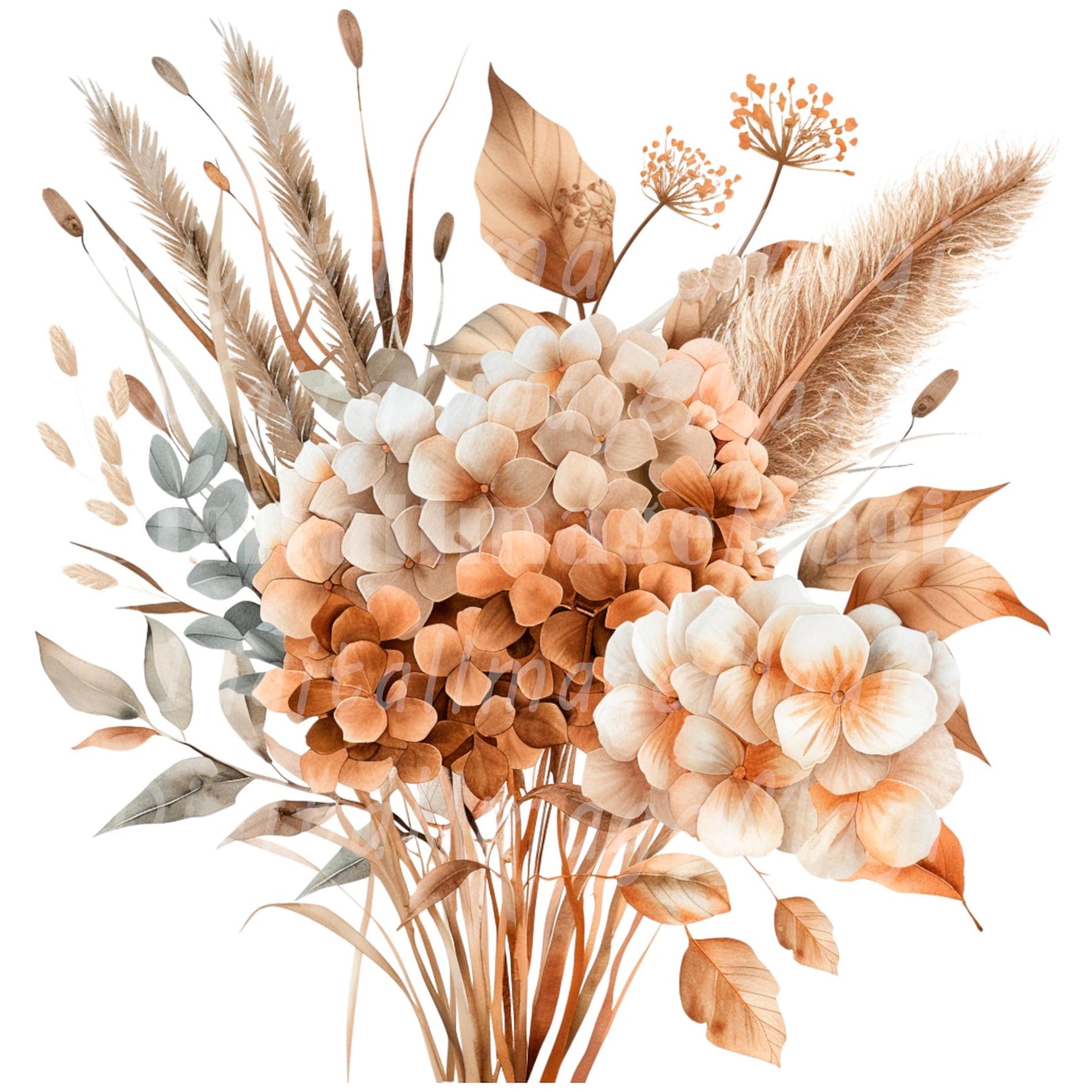 18 Boho Flowers Bouquet Clipart, Flowers Stationery, Hydrangeas ...