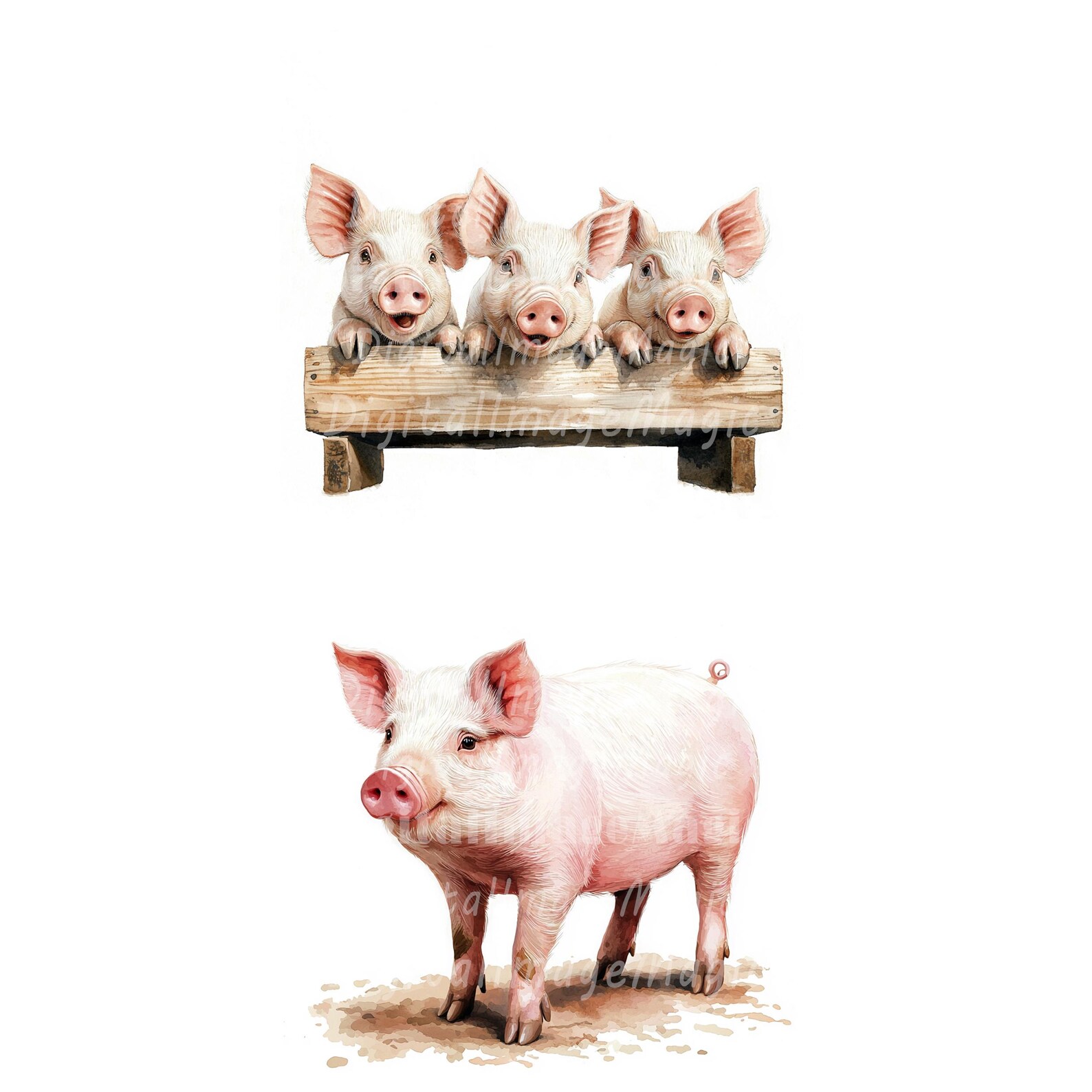 24 Farmyard Pig Clipart, Printable Watercolor Clipart, High Quality ...