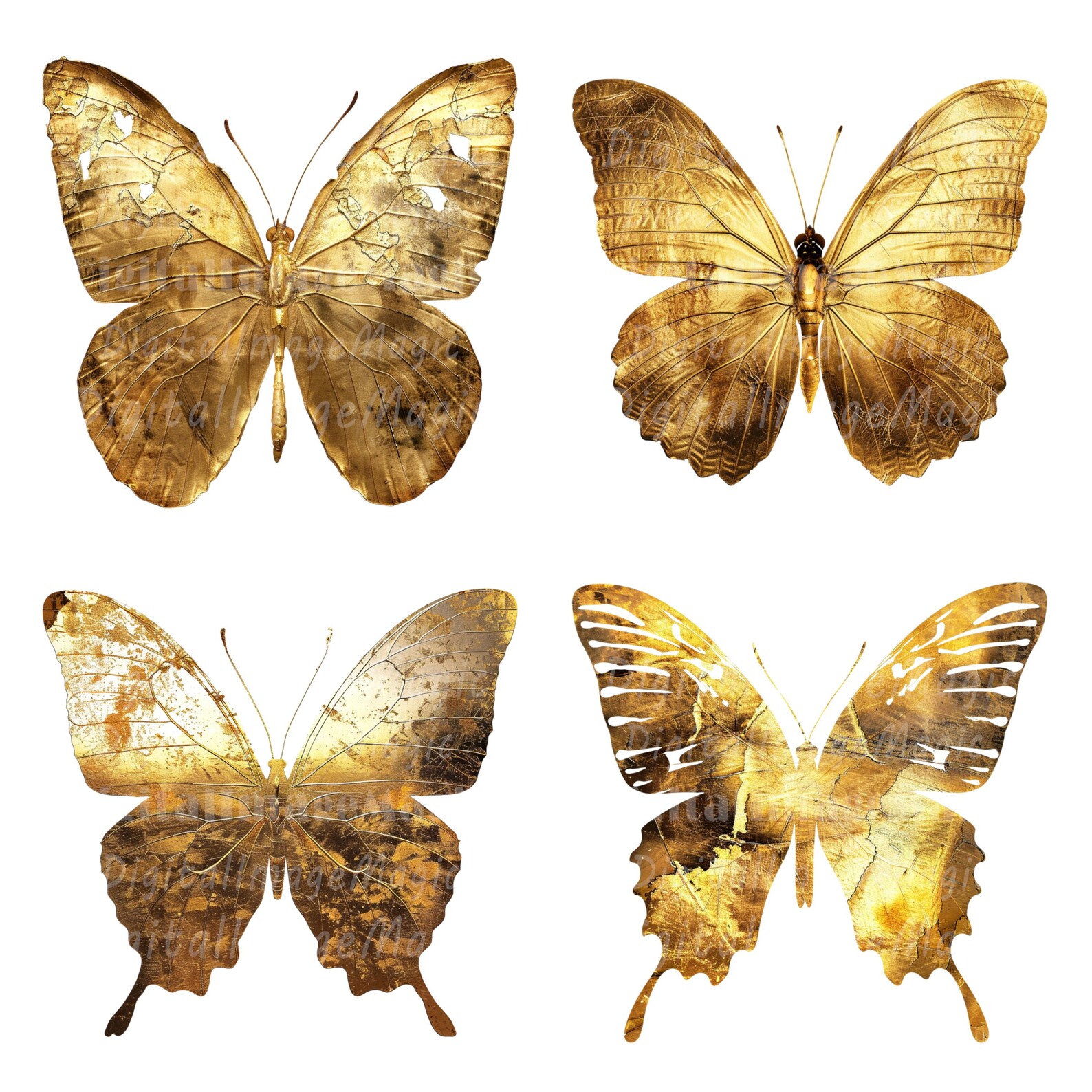 16 Gold Butterfly Clipart, Wall Print, Printable Watercolor Clipart ...