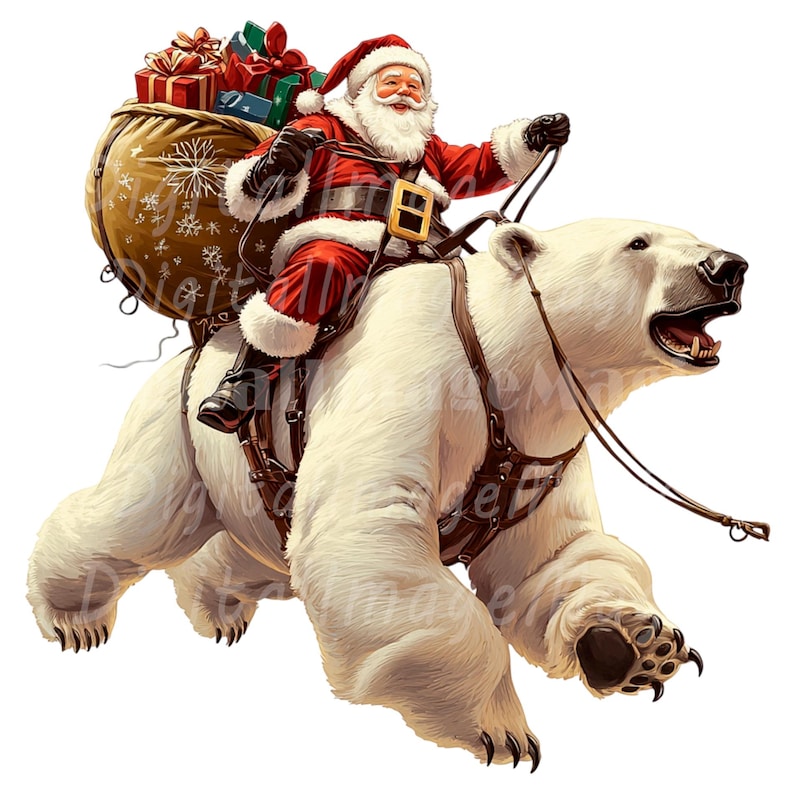 12 Santa Claus Riding Polar Bear Clipart Set 2, Printable Watercolor ...