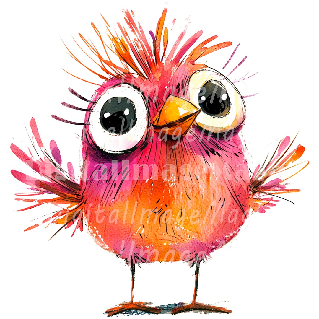 24 Whimsical Watercolor Birds Clipart: Funny PNG Images (digital ...