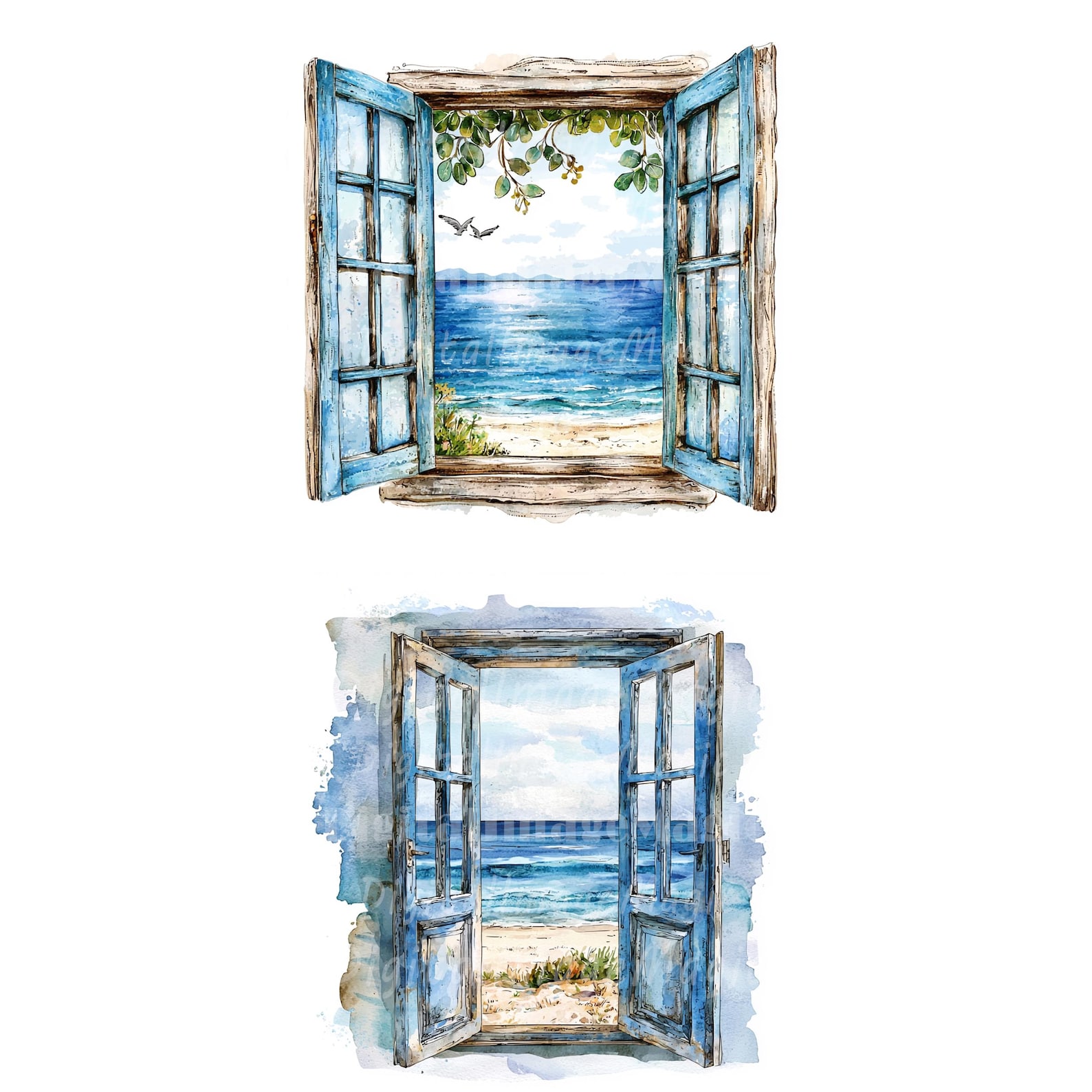 24 Window Ocean View Clipart, Window to Sea Clipart, Printable ...