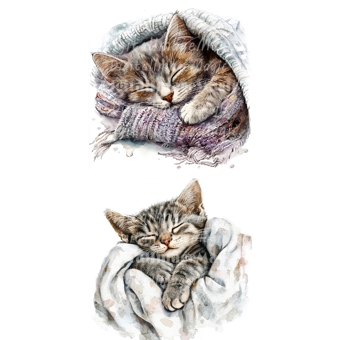 24 Sleeping Cat Clipart, Cozy Cat Clipart, Printable Watercolor Clipart ...