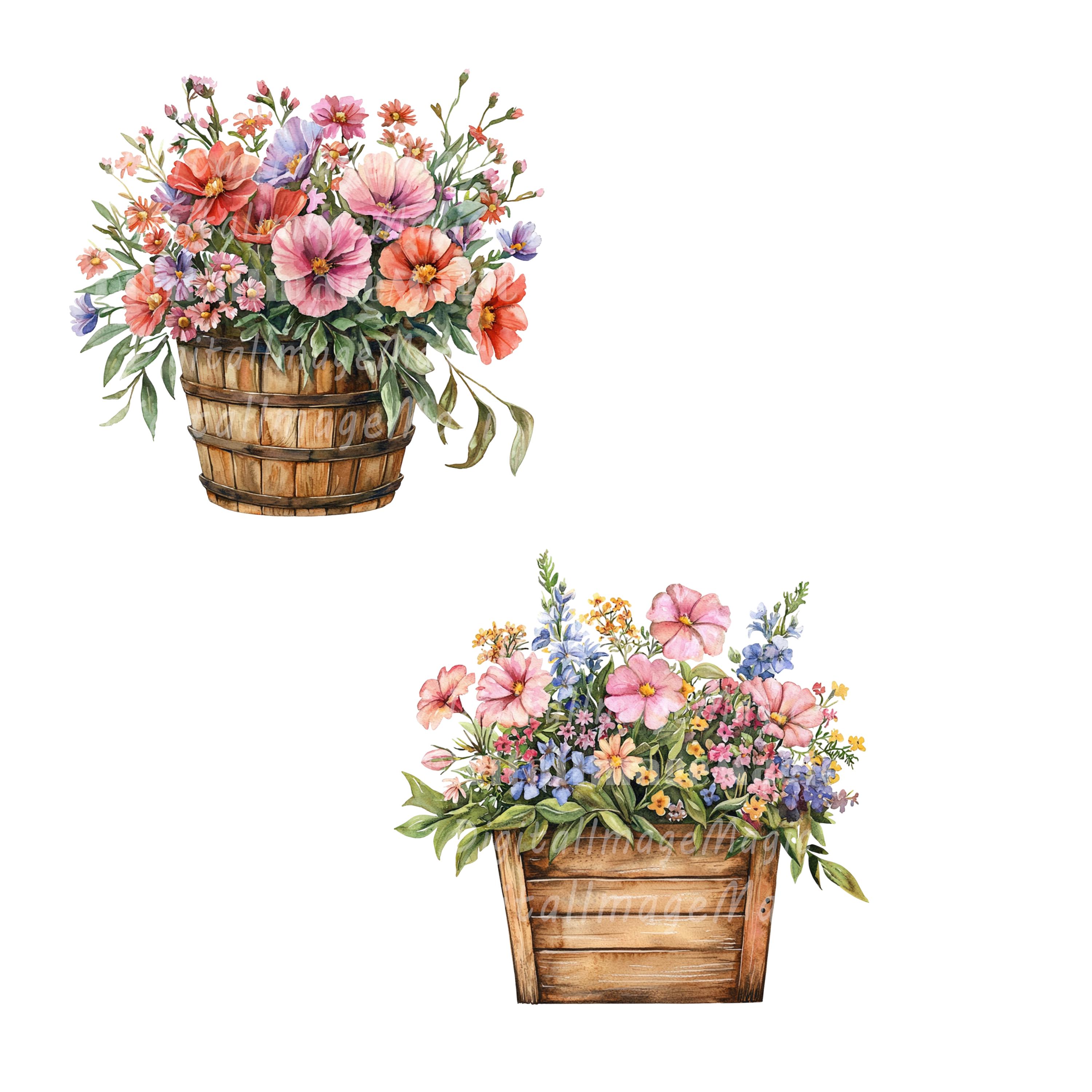 24 Summer Flowers Clipart, Flowers Clipart, Printable Watercolor ...