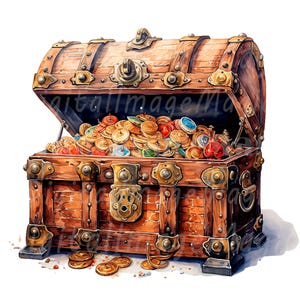18 Treasure Chest Clipart, Pirate Chest, Printable Watercolor Clipart ...