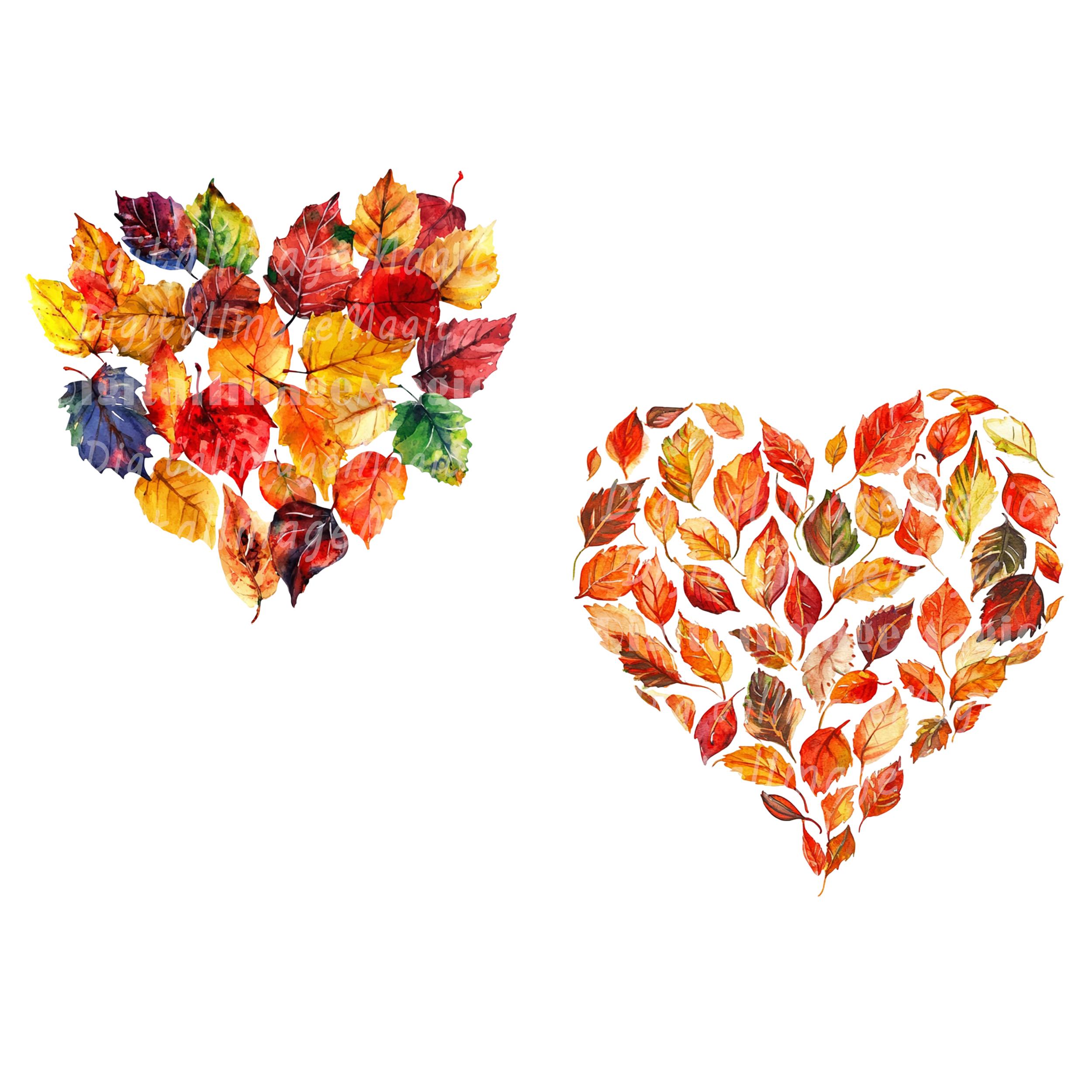 24 Autumn Leaves Heart Clipart, Fall Leaves Heart, Digital Clipart ...