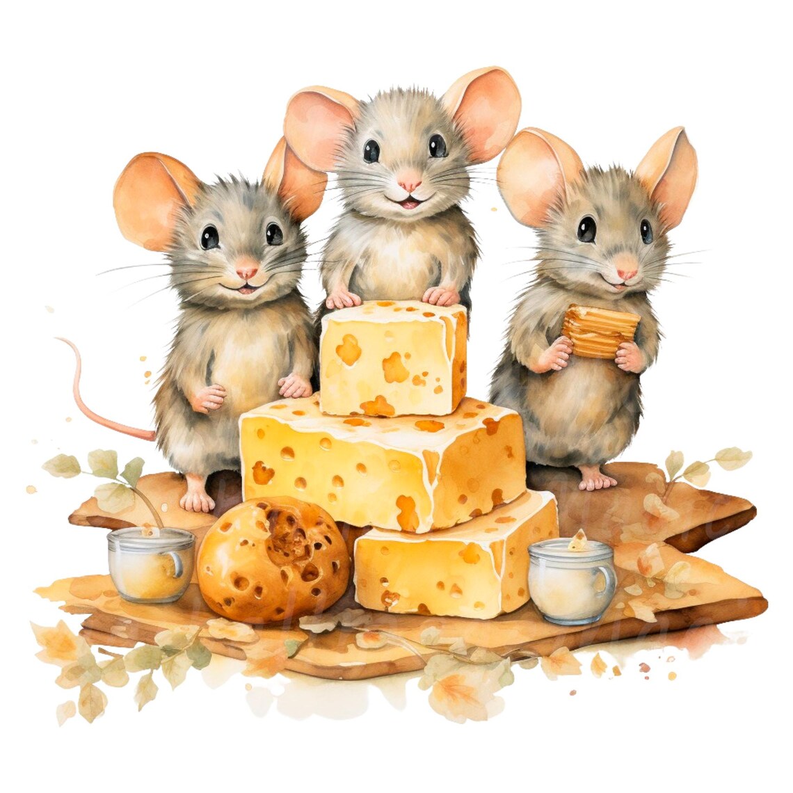 19 Mice Family Party Clipart, Mouse and Cheese, Printable Watercolor ...