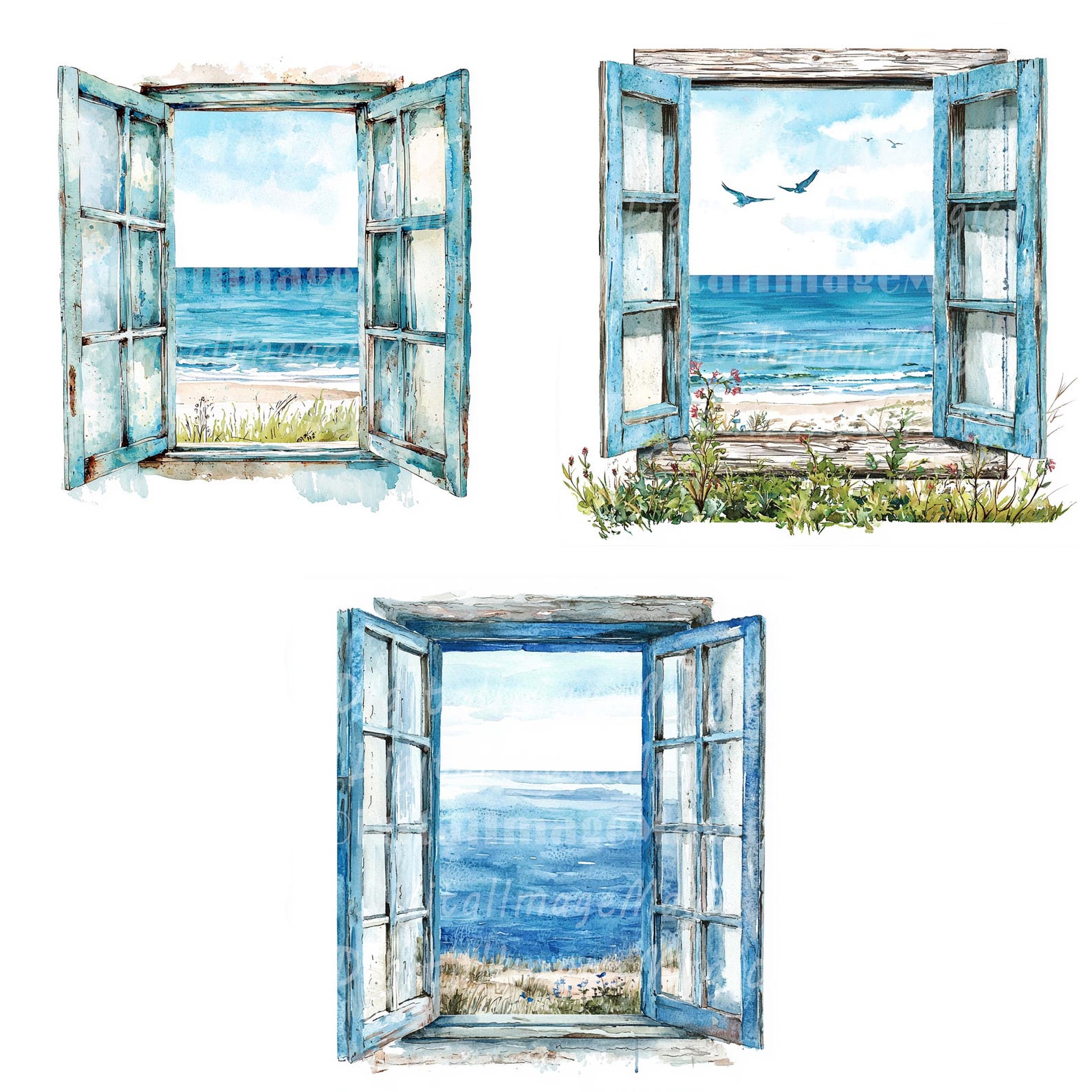 24 Window Ocean View Clipart, Window to Sea Clipart, Printable ...